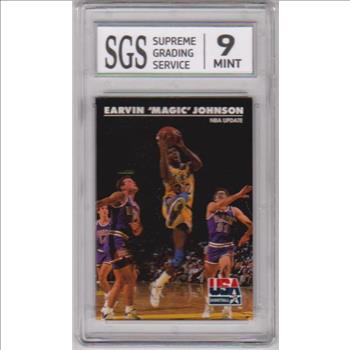 Graded Mint 9 - Magic Johnson 1992 Skybox USA Basketball #28 Card ...