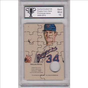 Graded Gem Mint 10 - Nolan Ryan Authenticated Ink Puzzle Prototype Card ...