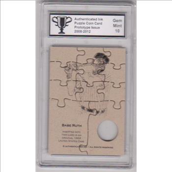 Graded Gem Mint 10 - Babe Ruth Authenticated Ink Puzzle Prototype Card ...