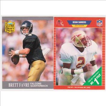 1991 Fleer Ultra Brett Favre #283 + 1989 Pro Set Deion Sanders #486 ...