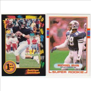 1991 Wild Card Brett Favre #119 + 1989 Topps Michael Irvin #383 Rookie ...