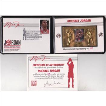 23 KT Gold 1996 Upper Deck Michael Jordan $30 Stamp + 1st Day $2 Stamp ...