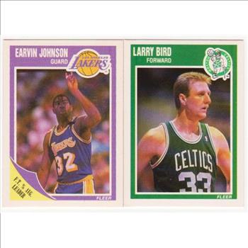 1989-90 Fleer Earvin Magic Johnson #77 + Larry Bird #8 Card Pair - HOF ...