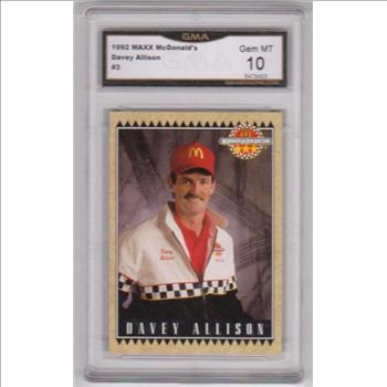 Graded Gem Mint 10 - Davey Allison 1992 Maxx McDonald's #3 Card ...