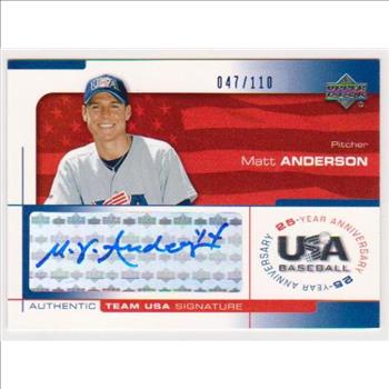 #47/110 Produced - Matt Anderson 2004 Upper Deck USA Baseball Certified ...