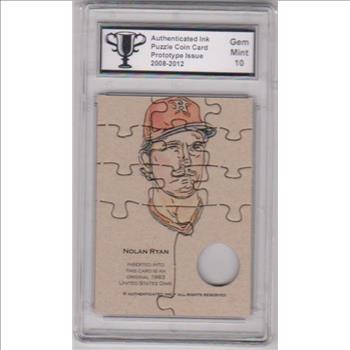 Graded Gem Mint 10 - Nolan Ryan Authenticated Ink Puzzle Prototype Card ...