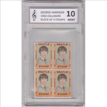 Graded Mint 10 - 1964 THE BEATLES George Harrison Hallmark Stamps Plate ...