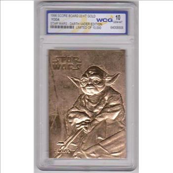 Graded Gem Mint 10 - Yoda 1996 Score Board Star Wars 23 Kt Gold Card ...
