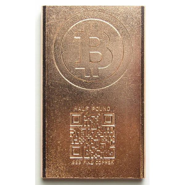 Huge 8 Ounce .999 Fine Copper Bitcoin Design Bar | Property Room