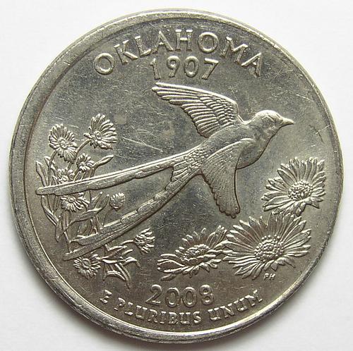2008-P Broadstruck Error Oklahoma State Quarter - Partially Reeded Edge ...