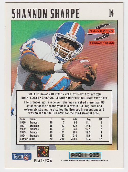 1995 Score #14 Shannon Sharpe Football Card - Hall Of Famer | Property Room