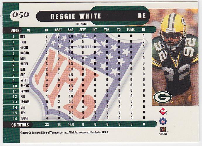 1999 Edge Supreme #50 Reggie White Football Card - Hall Of Famer ...