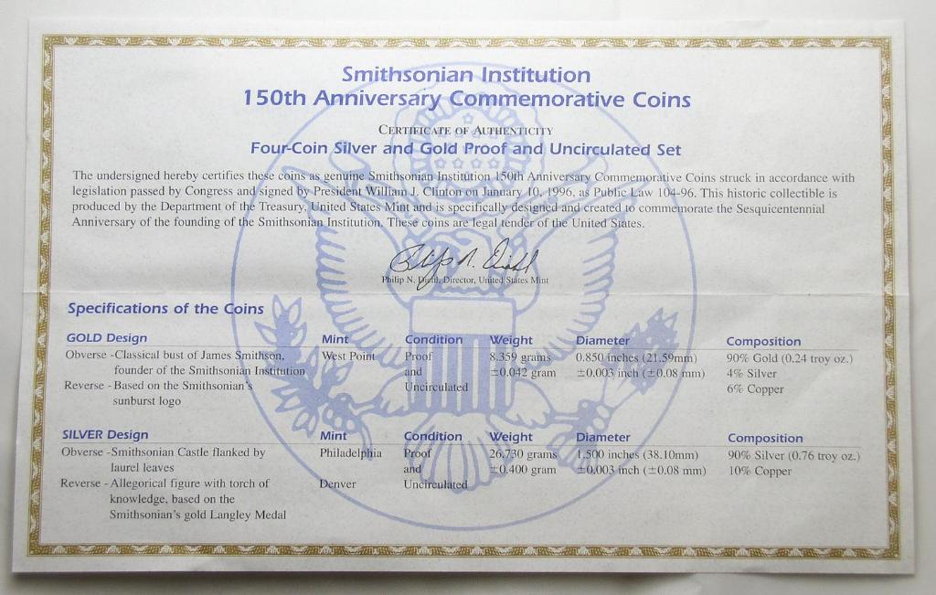 Rare 1996 Gold And Silver Smithsonian Coin Set In Original Mint ...