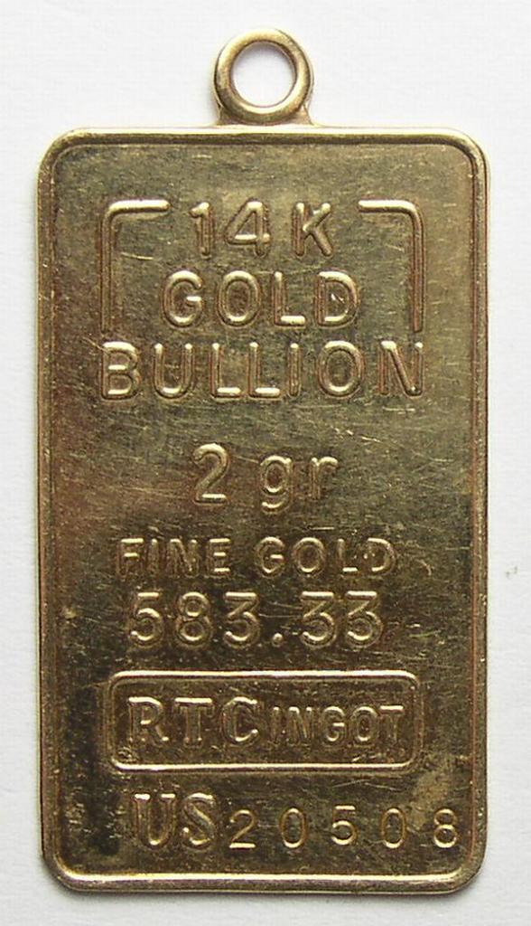 2 Gram 14KT Gold RTC Ingot Pendant - Individually Serial Numbered ...