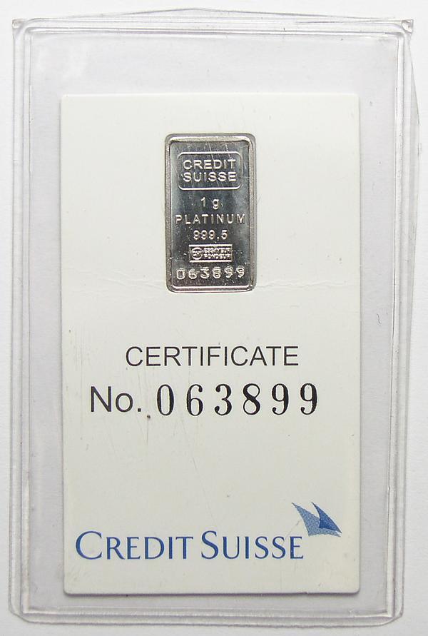 One Gram .9995 Pure Platinum Bar- Credit Suisse Statue of Liberty ...