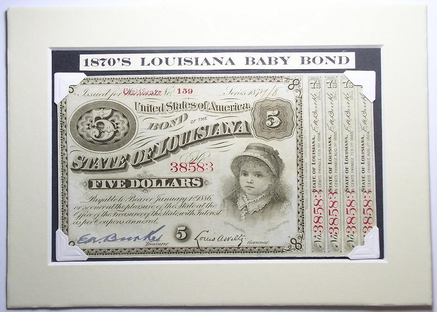 Original 1870s Series Louisiana $5 Baby Bond | Property Room
