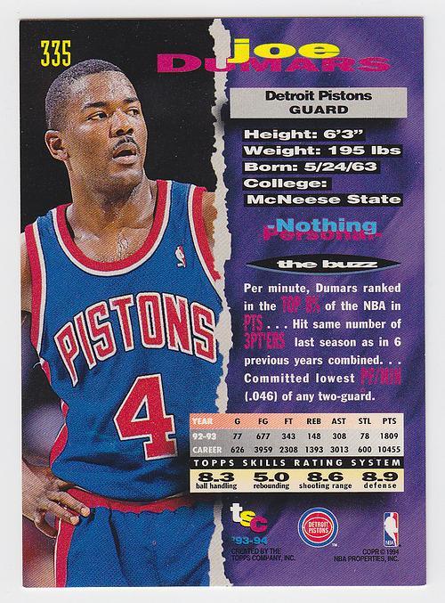 1994 Topps #335 Joe Dumars NBA Card - Hall Of Famer | Property Room