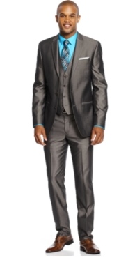 Andrew Fezza 3 PC. Suit, Birdseye Vested Slim Fit - Size: 44S - 38W/31L ...