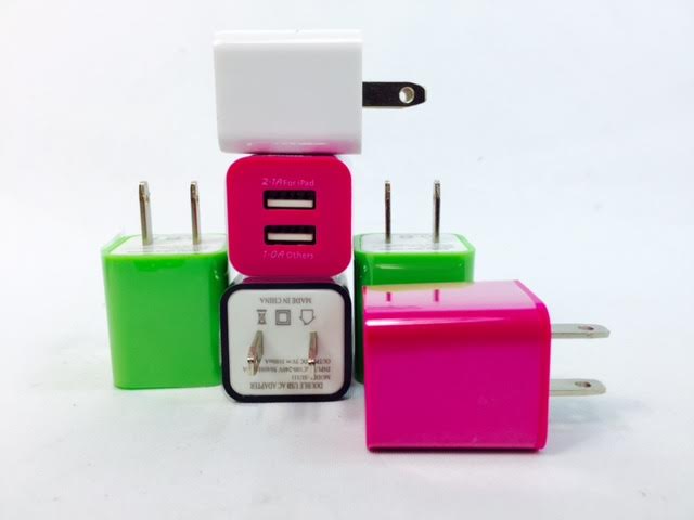 USB DUAL PORT WALL CHARGER 6 PIECES NEON COLOR | Property Room