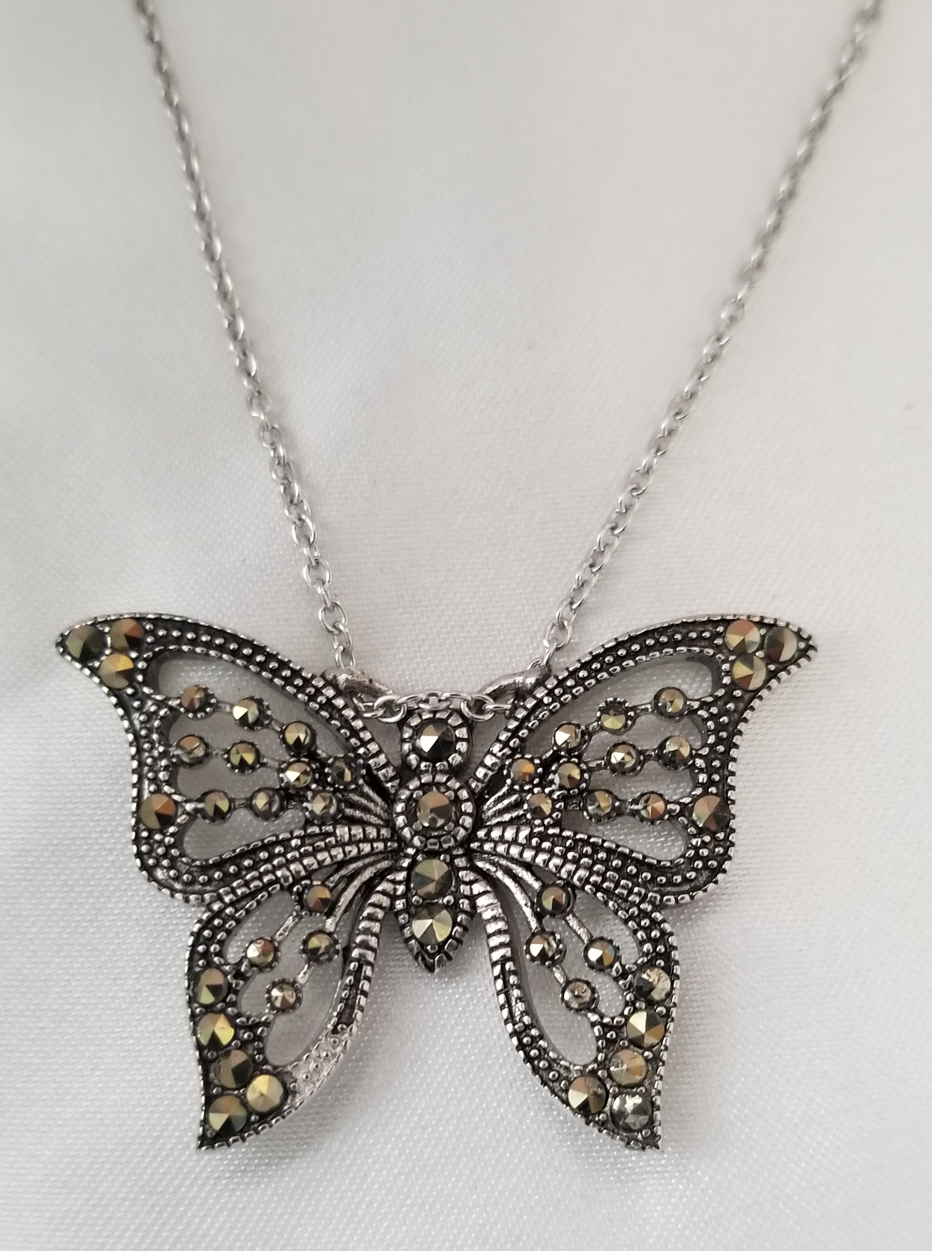 New Natural Marcasite Butterfly Pendant & Necklace Chain | Property Room