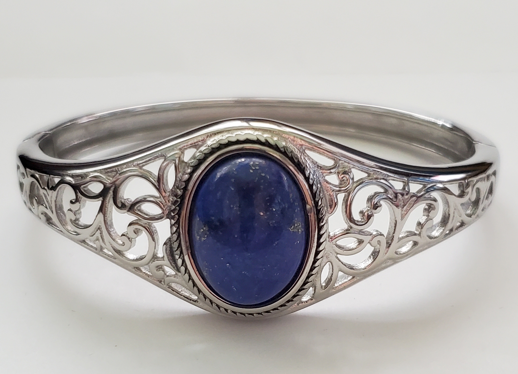 No Reserve 12.00 ct Natural Lapis Lazuli Hinged Bangle Bracelet ...