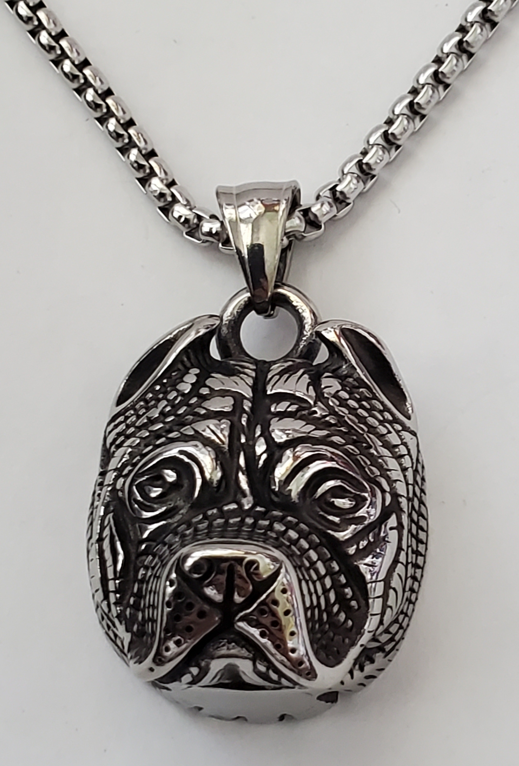 No Reserve 316L Stainless Steel Bulldog 3d Pendant & Chain Necklace ...