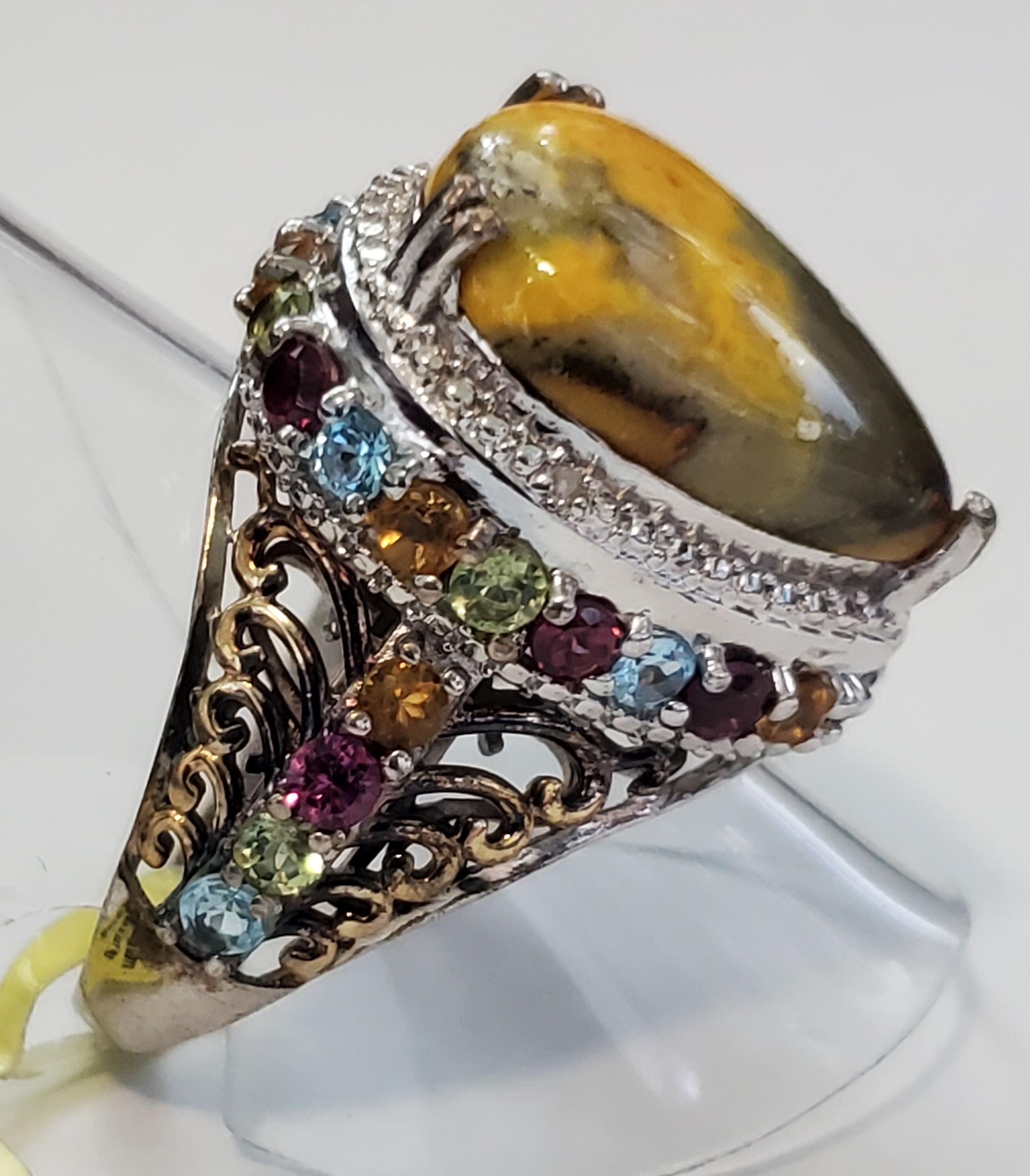 No Reserve Natural Bumble Bee Jasper, Diamond & Multi Gemstone Ring ...