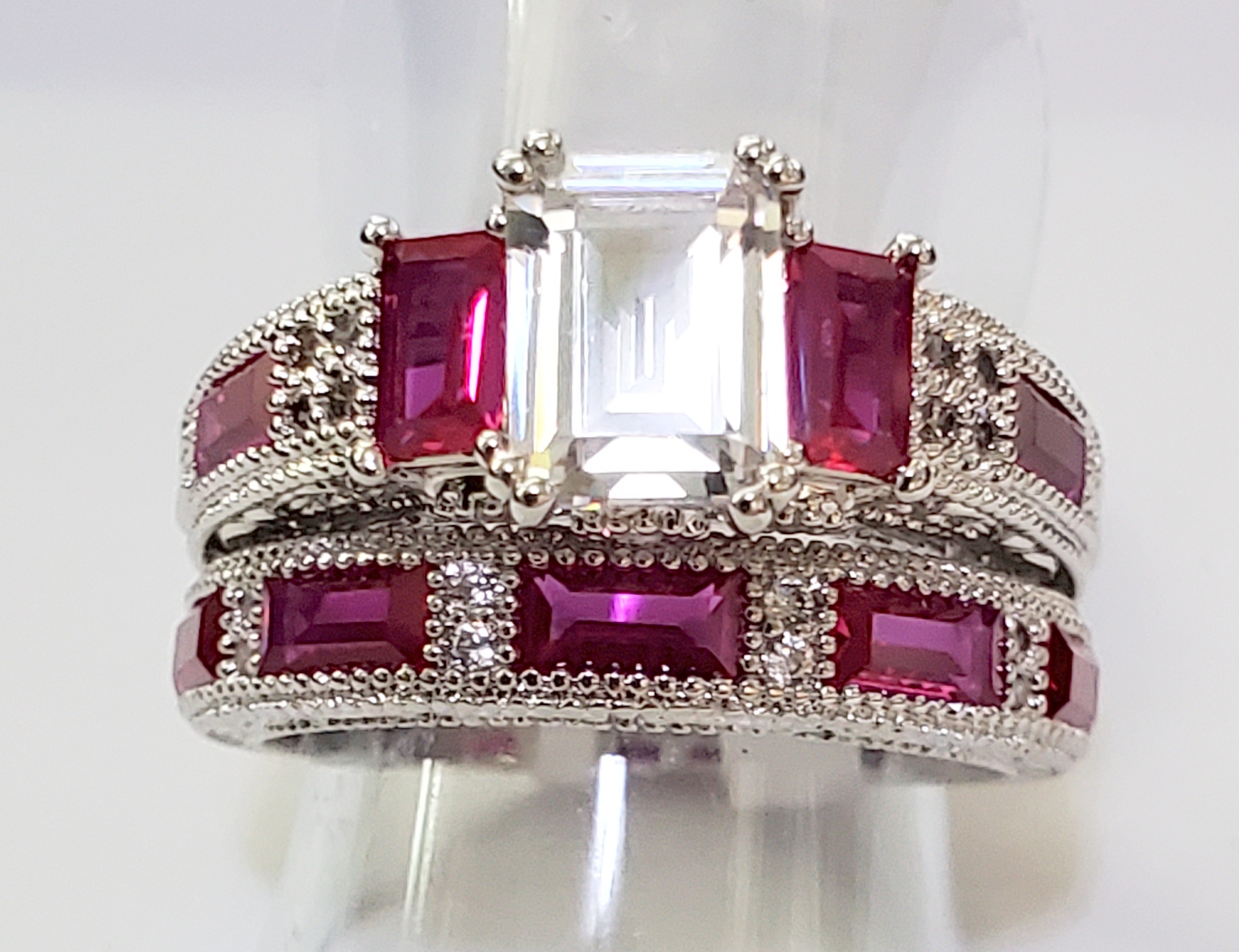 No Reserve Simulated Ruby & Diamond Wedding Engagement Rings Size 8 ...
