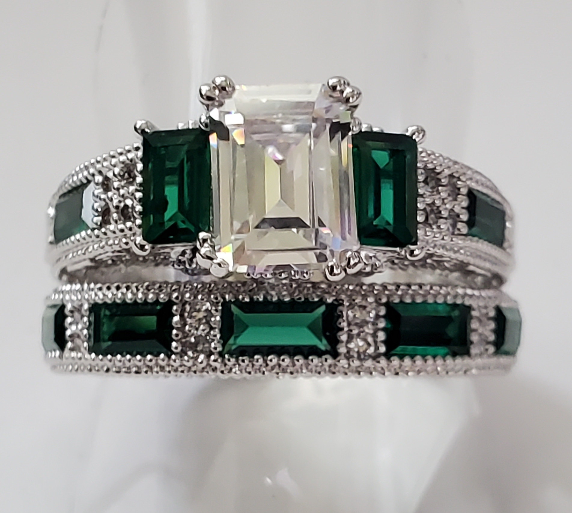 No Reserve Emerald & Topaz Wedding Engagement Ring Set Size 9 ...
