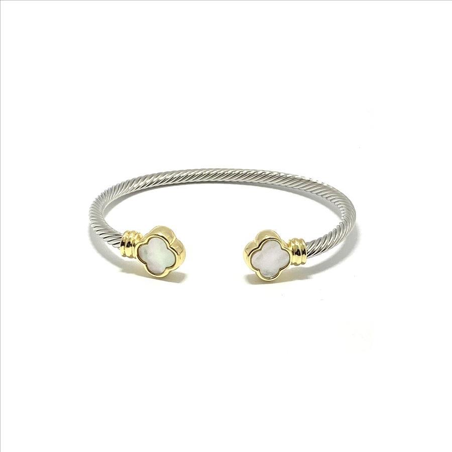 10x10mm Genuine Mother of Pearl Cable Bangle Bracelet Platinum, Gold ...