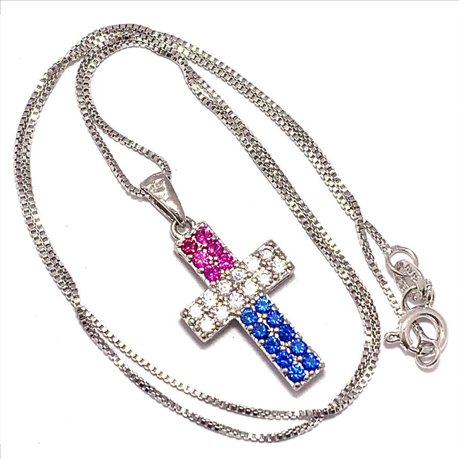 1.50ctw Ruby, Sapphire & Diamonique Diamond Cross Necklace in 18K Gold ...