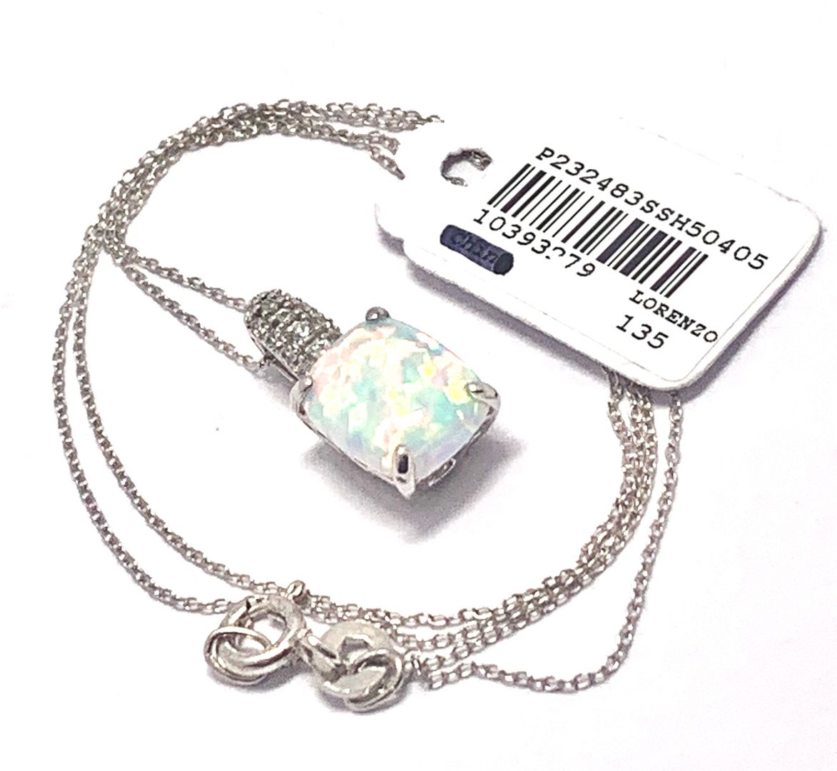 $135 Colore SG Lorenzo .925 Sterling Silver &18k WG Genuine Opal & Diamonique Diamond Necklace ...