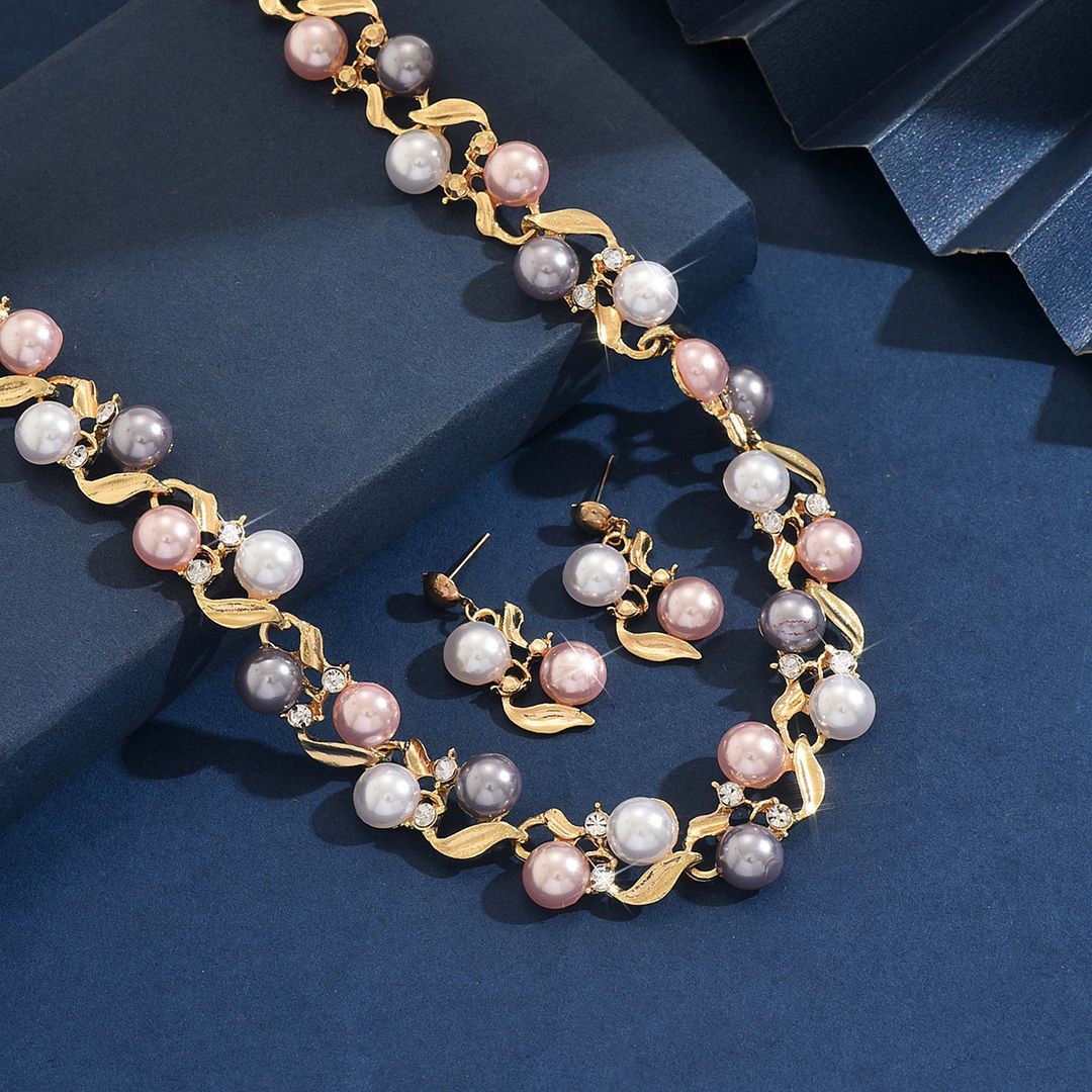 18K Gold Overlay 10mm Multicolor Pearls & Diamonique Diamond Necklace ...