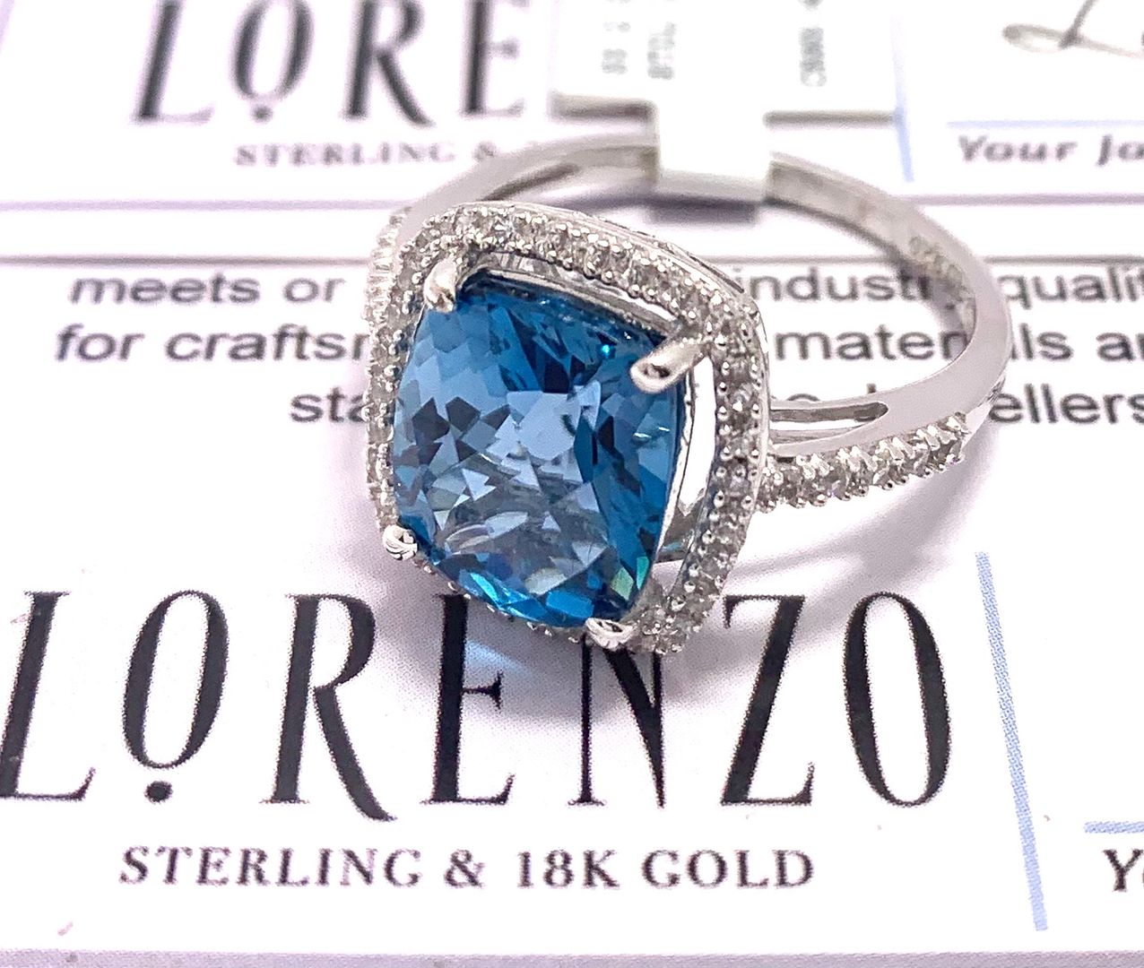 $545 COLORE SG Lorenzo 18K WG & .925 Sterling Silver 4.45 Genuine London Blue Topaz & White ...