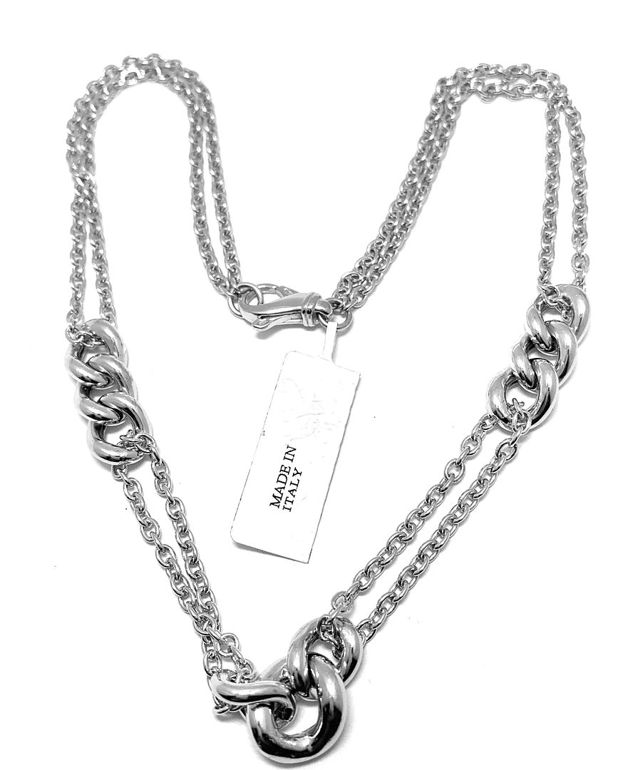 "Made in Italy' 18k Gold & .925 Sterling Silver Figaro Design Ladys 17” Long Fancy Necklace ...