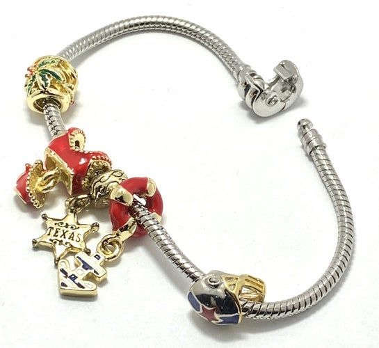 "Texas" Charm Bracelet Texas Anchor,Football Helmet, Six Point Texas ...