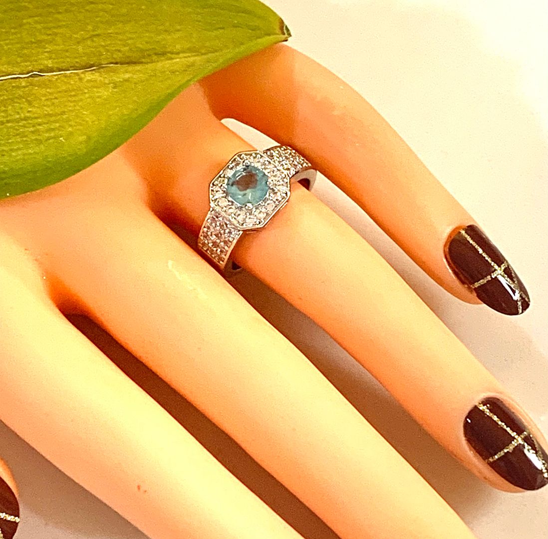 1.00ctw Blue Topaz & Diamonique Diamond Ring Size 7 | Property Room
