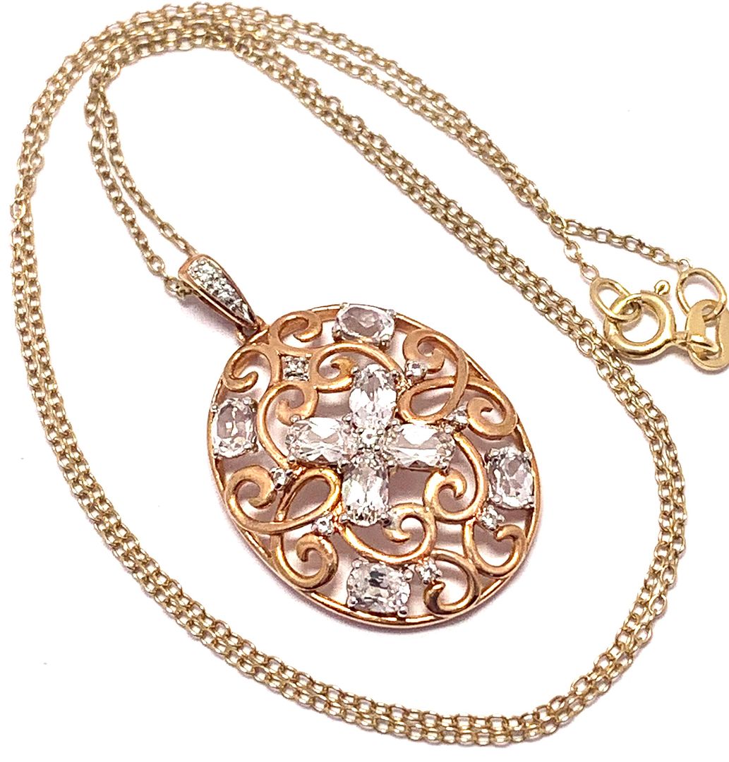 $102 Colore SG Lorenzo .925 Sterling Silver &14k YG White Sapphire Necklace | Property Room