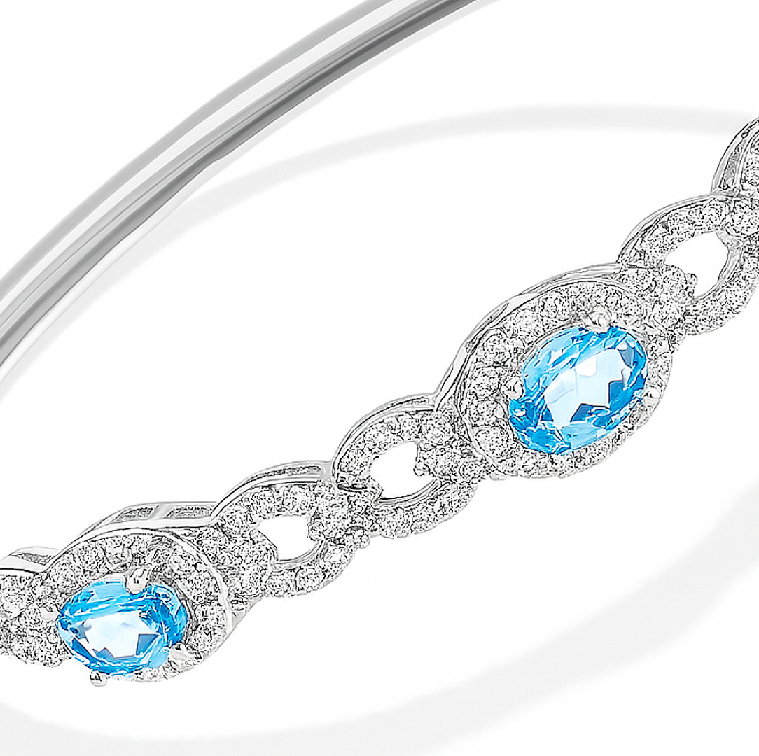 11.50ctw Blue Topaz & Diamonique Diamond Bangle Bracelet in 18K Gold ...