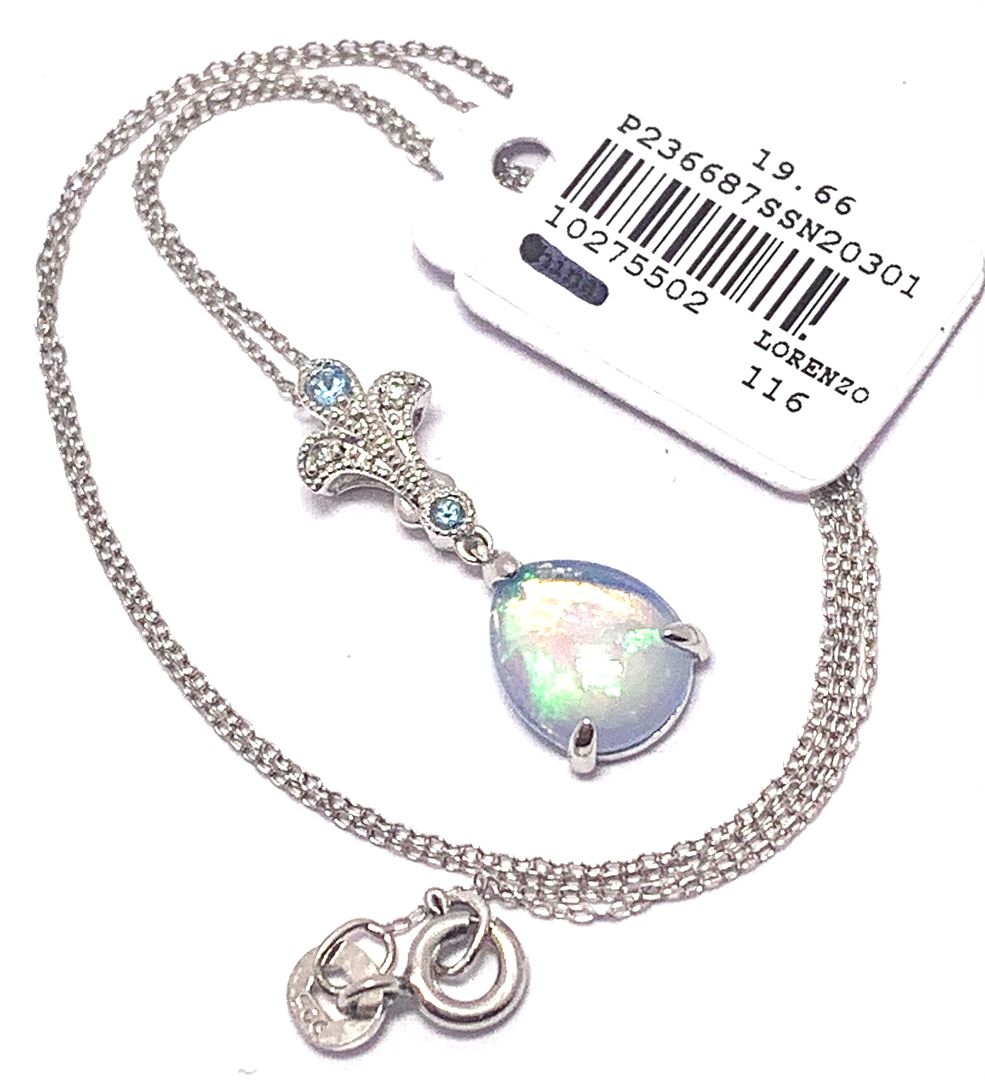 $116 Colore SG Lorenzo .925 Sterling Silver &18k WG Genuine Opal & Diamonique Diamond Necklace ...