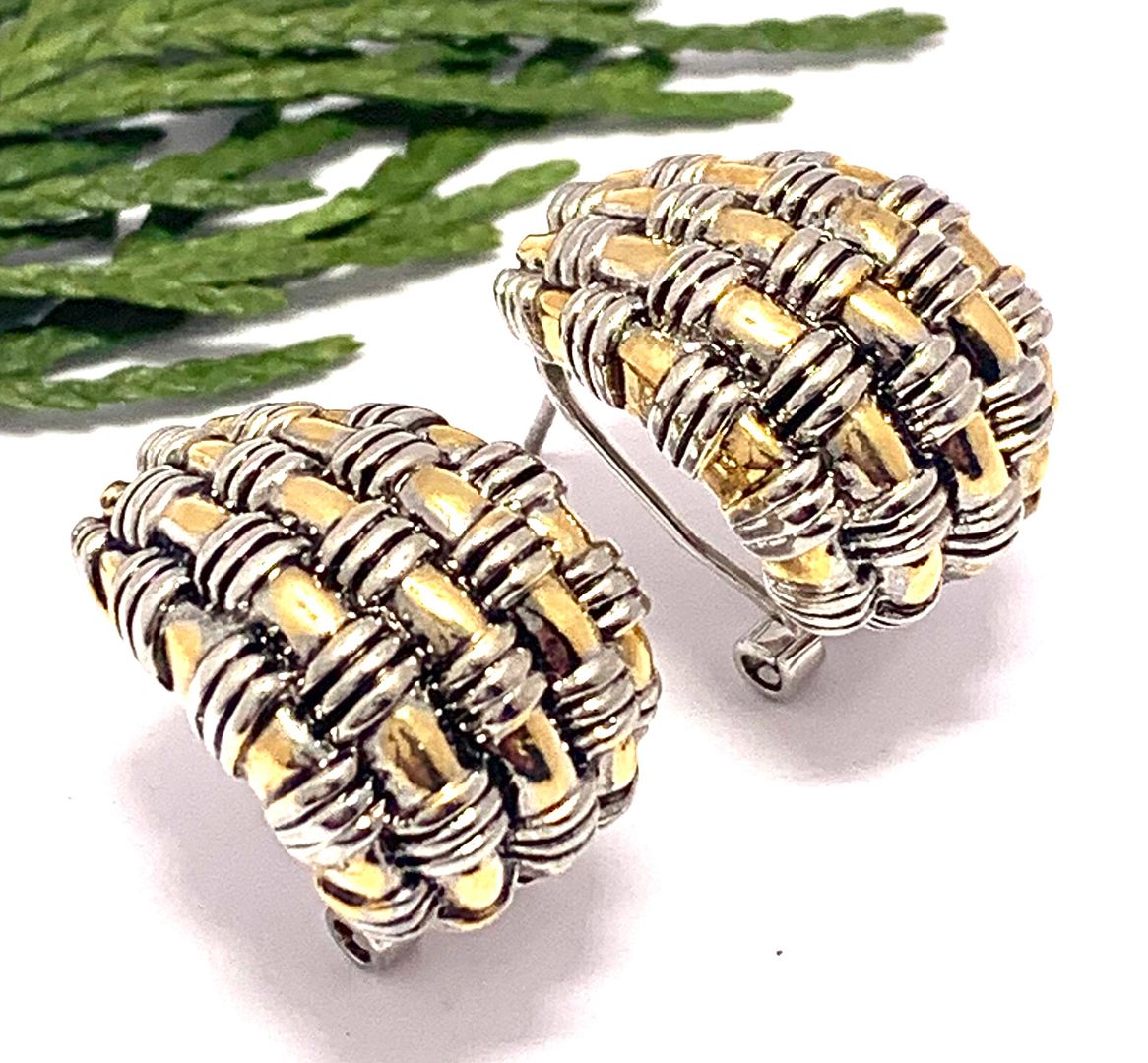 18K Two Tone Gold Overlay Bamboo Design Earrings | Property Room