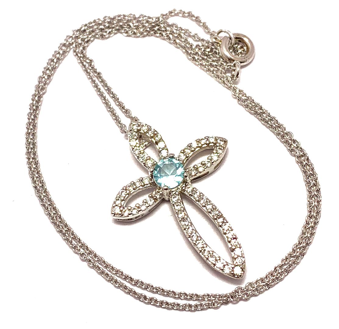 2.00ctw Blue Topaz & Diamonique Diamond Cross Necklace | Property Room