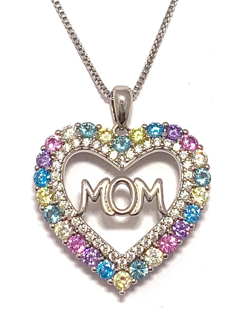 2.00ctw Multicolor Stone “MOM” Heart Necklace in 18K Gold Overlay ...