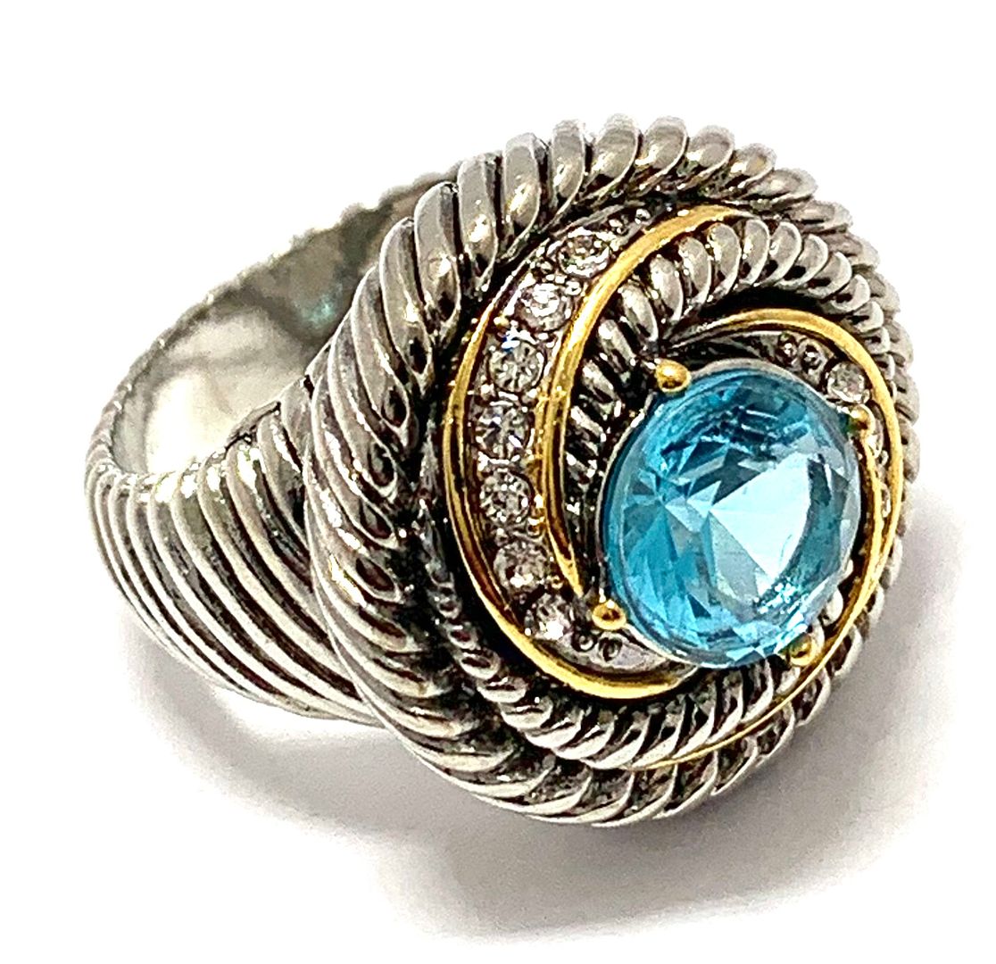 3.50ctw Blue Topaz & White Natural Crystal Ring | Property Room