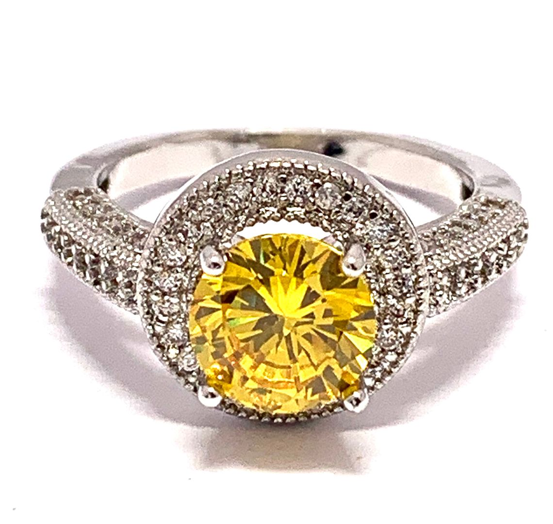 4.00ctw Vivid Yellow Topaz & Diamonique Diamond Ring | Property Room