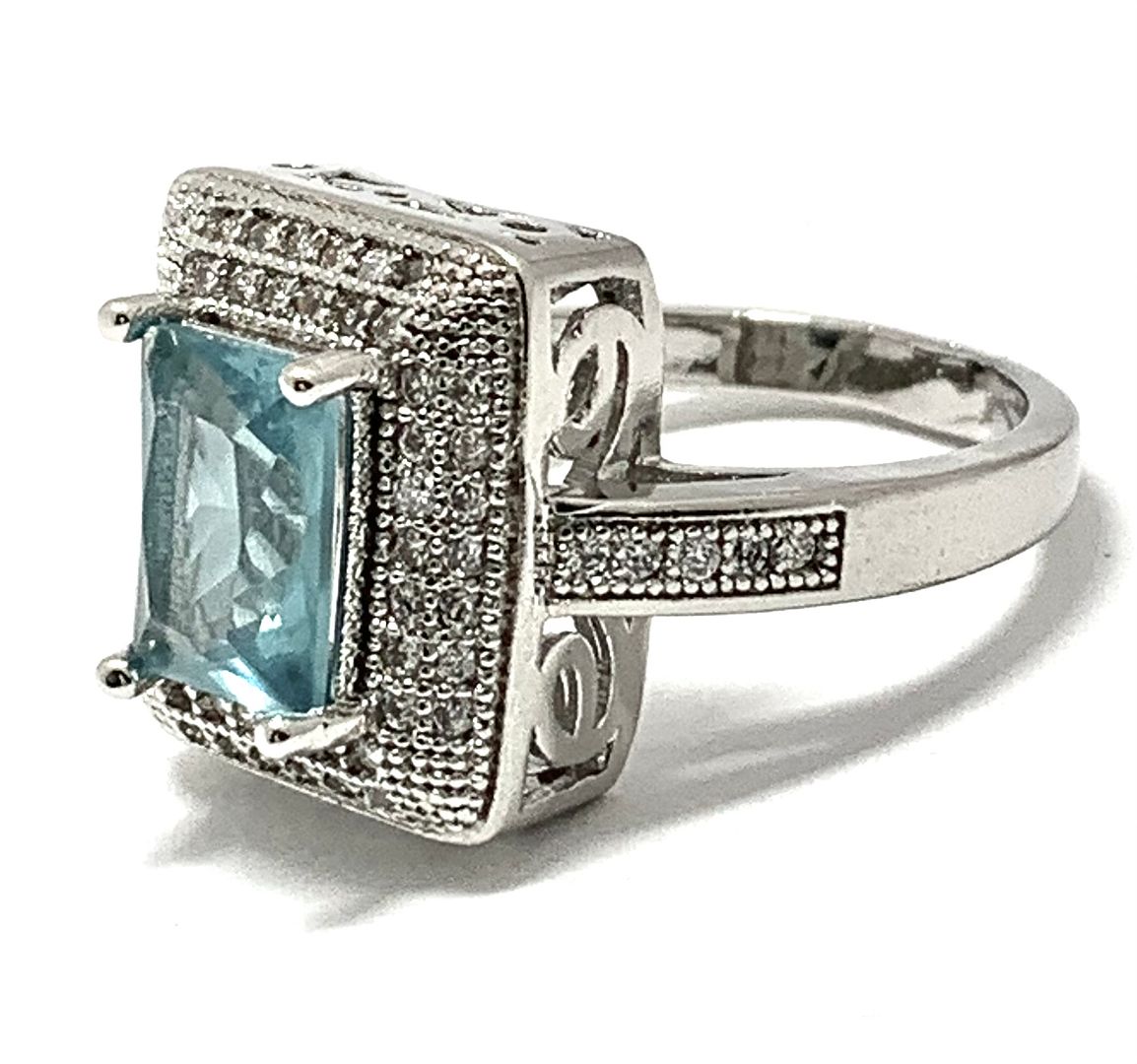 6.00ctw Blue Topaz & Diamonique Diamond Ring | Property Room