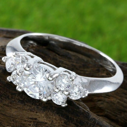 7 Brilliant Cut Diamoniqe Diamond Ring / Band 14k White Gold Ovr Size 7 ...