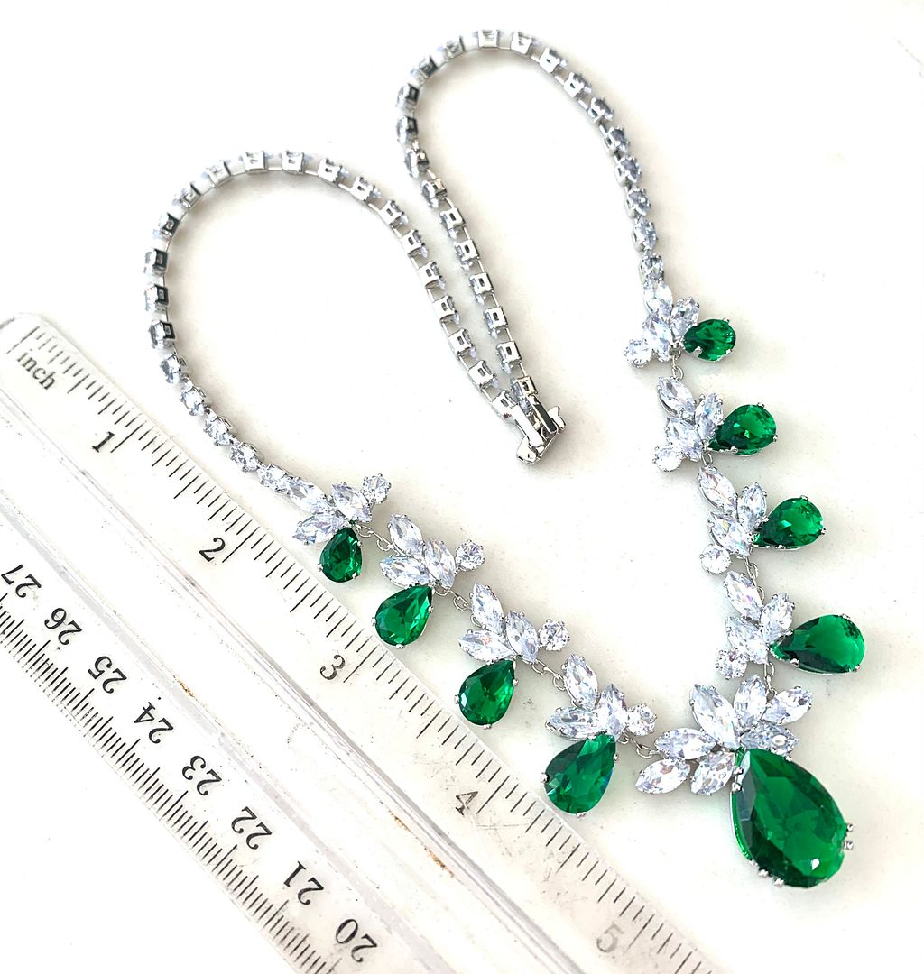71.00ctw Emerald & CZ 18k White Gold Ovr Statement Necklace 18" | Property Room