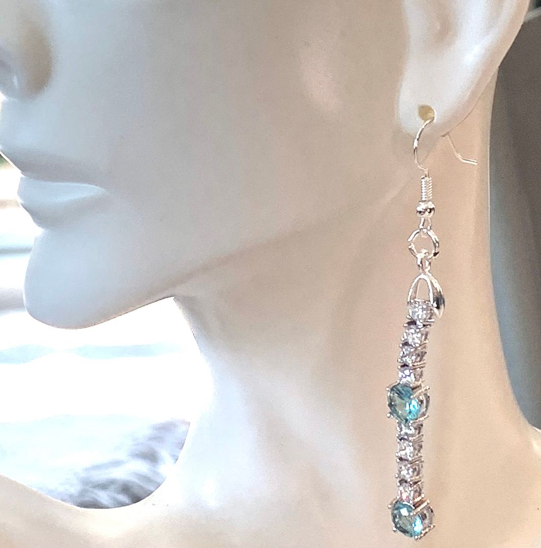 8.00ctw Blue Topaz & Diamonique Diamond Dangle Earrings | Property Room