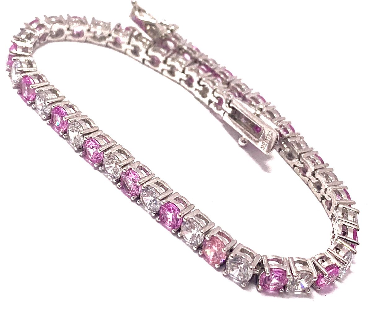 8.00ctw Pink Topaz & Diamonique Diamond Tennis Bracelet | Property Room